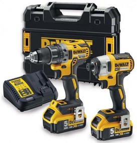 DeWALT - 18V AKU sada vrtacího šroubováku a rázového utahováku, 2x aku 5,0 Ah XR, nabíječka DCK268P2T
