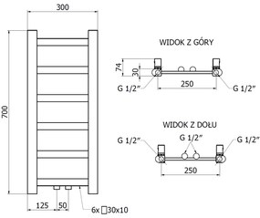 Mexen Bolt, topné těleso 700 x 300 mm, 141 W, spodní a středové, černá, W126-0700-300-00-70