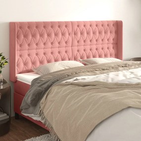Čelo postele typu ušák růžové 183x16x118/128 cm samet 3119981