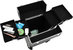 HOMCOM Kosmetický Vozík na Make-up s Telescopickým Držadlem - Nastavitelný, 34L x 24W x 52H cm, Hliník Černý