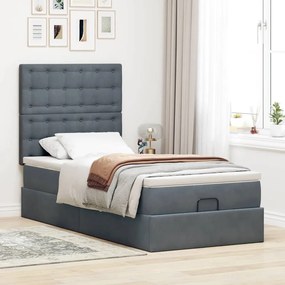 Osmanský rám postele s matracemi tmavě šedá 90x200cm samet 3314439