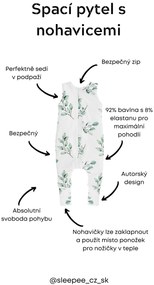Sleepee Celoroční spací pytel s nohavicemi JUNGLE PLANT z bavlny Zvolte rozměr: XS (6 - 12 měsíců)