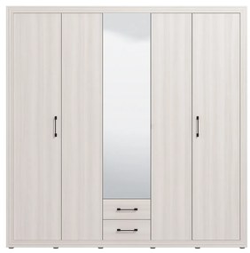 Pětidveřová šatní skříň se zrcadlem a zásuvkami Zita - jasan bílý