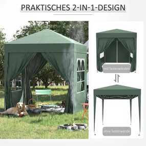 Outsunny skládací pavilon, pivní stan, 4 odnímatelné boční stěny, 2 okna, kovový rám, 2 x 2 m, tmavě zelená