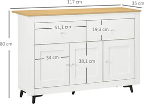 HOMCOM Kuchyňský bufet - Pomocný nábytek do kuchyně a TV stolek se 2 šuplíky, 3 dveřmi a nastavitelnou policí pro jídelnu a obývací pokoj 117x35x80 c…