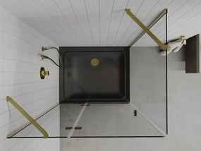 Mexen Roma, sprchový kout s křídlovými dveřmi 80 (dveře) x 100 (stěna) cm, 6mm čiré sklo, zlatý profil + slim sprchová vanička černá + zlatý sifon, 854-080-100-50-00-4070G