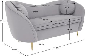 Designový 2-sed, šedá Velvet látka/gold chrom zlatá, EZIO TYP 2
