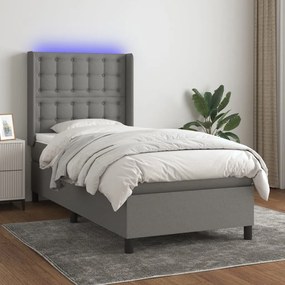 Box spring postel s matrací a LED tmavě šedá 90x200 cm textil,  3138606