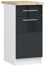 Kuchyňská skříňka Olivie S 40 1D 1S bílá/černá s grafitovým leskem/dub sonoma
