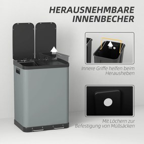 HOMCOM odpadkový koš 2x30L pedálový koš na kosmetiku s víkem a nožním pedálem, kovový odpadkový koš s vnitřním košem do obývacího pokoje a kanceláře,…