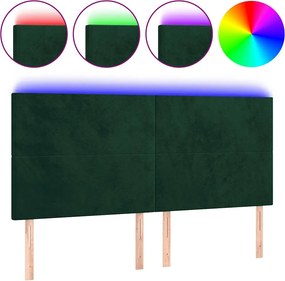Čelo postele s LED tmavě zelená 180x5x118/128 cm samet 3122207