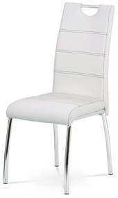 Jídelní židle, potah bílá ekokůže, černé prošití, kovová čtyřnohá chromovaná pod - HC-484 WT