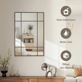 HOMCOM Obdélníkové nástěnné zrcadlo 90x60 cm s kovovým rámem - Dekorativní zrcadlo do obývacího pokoje, ložnice a předsíně