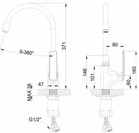 Invena Ligaria, vysoká dřezová baterie s elastickým ramenem, systém Eco Start, chromová-černá matná, INV-BZ-39-008-L