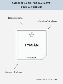 Samolepka na kořenky TYMIÁN bílá 5 × 5 cm tučné písmo