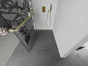 Mexen Kioto+, sprchová zástěna Walk-In s poličkou a věšákem 110 x 200 cm, 8mm čiré sklo bílý vzor, ​​zlatý matný profil, 800-110-121-55-85