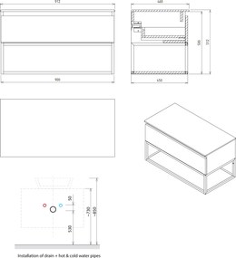 Sapho Sapho, SKARA umyvadlová skříňka 90x50x45cm, černá mat/dub alabama, CG006-2222