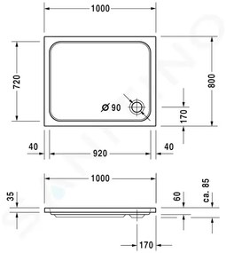 DURAVIT - D-Code Sprchová vanička 1000x800 mm, alpská bílá (720106000000000)