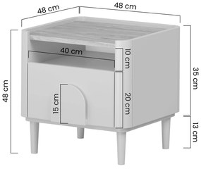 Noční stolek Amilio 50 cm na nožkách - kašmírová / dub olejovaný / úchytka dub světlý