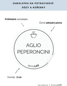 Samolepka na kořenky AGLIO PEPERONCNI průhledná 5 cm základní písmo