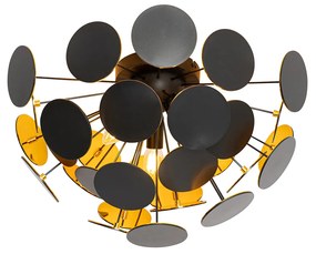 Designové stropní svítidlo černé se zlatým 54cm 3-světlo - Cerchio