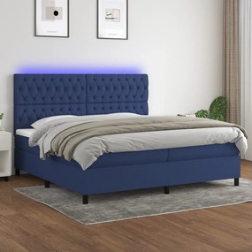 Box spring postel s matrací a LED modrá 200x200 cm textil 3135147