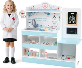 Costway Dřevěná doktorská herní souprava Lékařské centrum pro děti s hodinovým