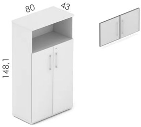 NABYTEK-DESIGNOVY.CZ - DE483 - Skříň kancelářská EPIC, 4 police, dveře přes 3 police + volitelné skleněné dveře, výška 148,1cm, dub/černá