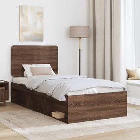 Rám postele s čelo Hnědý dub 90 x 200 cm Masivní borové dřevo 3412539