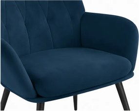 relaxační křeslo, odpočinkové, dřevo/kov/samet, 96x69x78 cm, nohy černé/modrá, Dekorino KR20260069