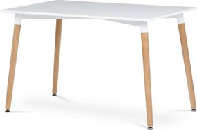 Jídelní stůl, dřevěné nohy, MDF / kovová kostrukce – bílý matný lak (120 x 80) cm