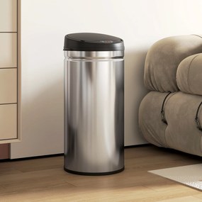 HOMCOM 42l senzorem řízený odpadkový koš s funkcí Soft-Close, bezdotykový odpadkový koš z nerezové oceli pro hygienické kuchyně 851-048V00SR