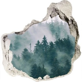 Wallmuralia Díra 3D ve zdi nálepka Mlha nad lesem 75x75 cm