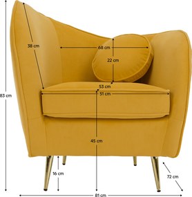 Designové křeslo, žlutá Velvet látka/gold chrom zlatá, EZIO