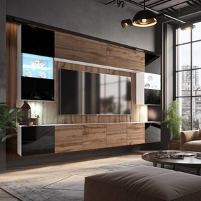 Obývací stěna Belini Premium Full Version černý lesk / dub wotan + LED osvětlení Nexum 14