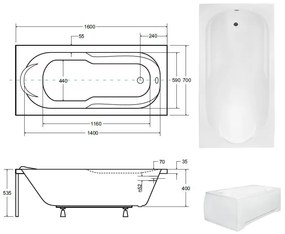 BESCO Obdélníková vana VINDOBONA Nožičky k vaně - S nožičkami, Rozměr vany - 190 × 80 cm - OLVVIN19+OLVPINOZSTELWD