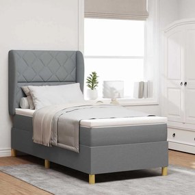 Postel s boxspringem s čelo Světle šedá 200 x 90 cm textil 3340795