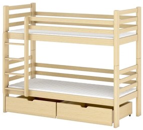 Dětská patrová postel z masivu borovice PATRIK se šuplíky 200x90 cm - přírodní