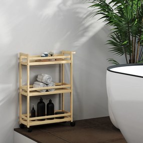 HOMCOM 3-vrstvý bambusový koupelnový regál na kolečkách do obývacího pokoje a kuchyně 55x20x75 cm přírodní