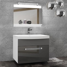 Koupelnový nábytek Belini Premium Full Version šedý lesk / šedý mat + umyvadlo + zrcadlo + LED osvětlení Glamour 15
