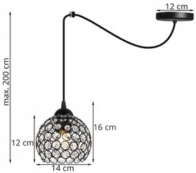 Závěsné svítidlo CRYSTAL SPIDER, 1x černé křišťálové stínítko