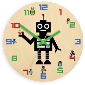 M.Clock Dětské nástěnné hodiny robot 30x30cm hnědé