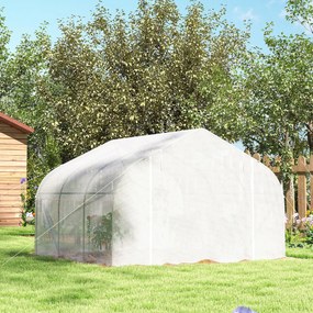 Fóliový skleník Outsunny 4,45x2,99x2,05 m, ochrana proti UV záření, okno ze síťoviny, větruvzdorný, kovový, bílý| Aosom