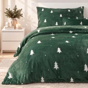 Goldea vánoční mikroplyšové povlečení deluxe - bílé stromečky na tmavě zelené 220 x 200 a 2ks 70 x 90 cm