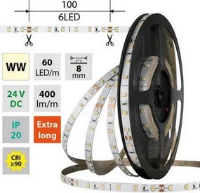 LED pásek McLED 24V teplá bílá CRI90 š=8mm IP20 4,8W/m 60LED/m SMD2835 ML-126.831.60.2