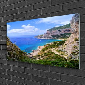Obraz na skle Moře Pláž Hory Krajina 100x50 cm