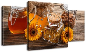 Gario Obraz s hodinami Včelí med - 3 dílný Rozměry: 90 x 70 cm