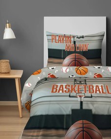 Detexpol Dětská bavlněná sada ložního prádla 140x200 šedá s motivem basketbalového míče - 5866 A - Dream Collection