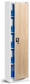 JAN NOWAK - Kovová policová skříň se zámkem LEXA - bílá/dub sonoma - rozměr 185x45 cm - 3D6385