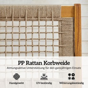 Zahradní křeslo s taburetem 2-dílné venkovní křeslo z akáciového dřeva s ratanovým sedákem boho styl nastavitelné nohy
